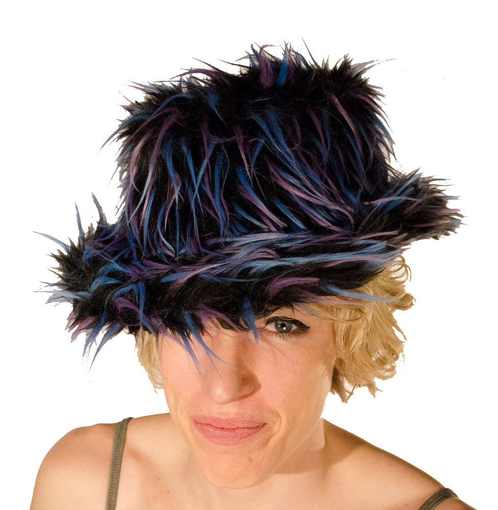 Black Faux Furry Pimp Hat with Purple and Blue Spikes – Rave-Nation